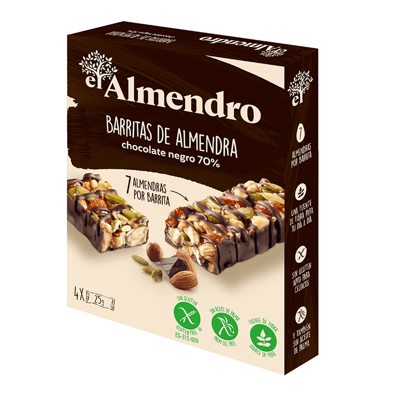 Almond Bar El Almendro with Dark Chocolate 70% Gluten Free - eBag.bg