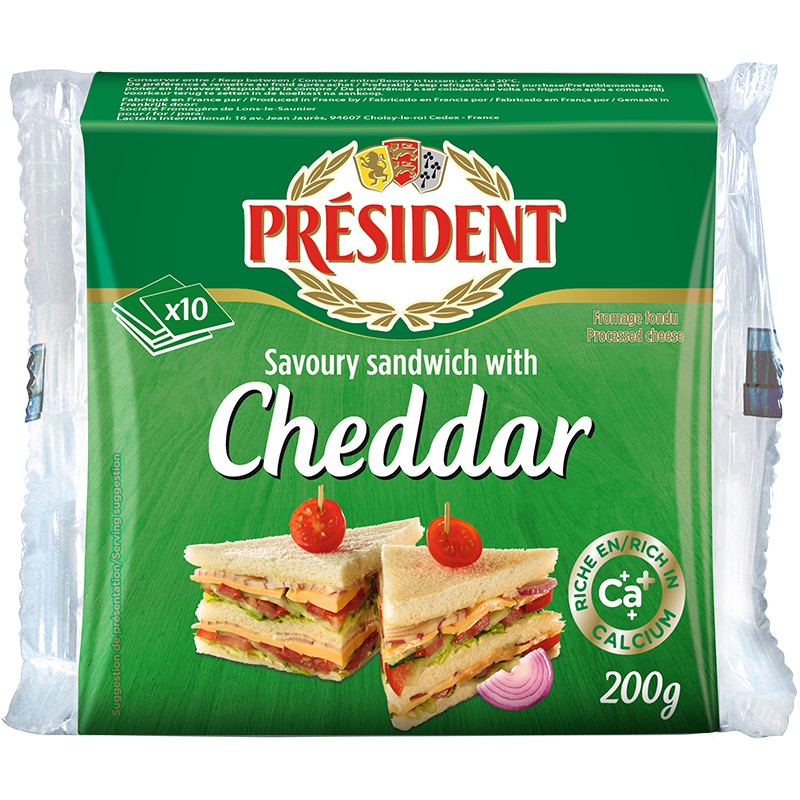 Processed Cheese President Cheddar 10 Slices 40% - - eBag.bg