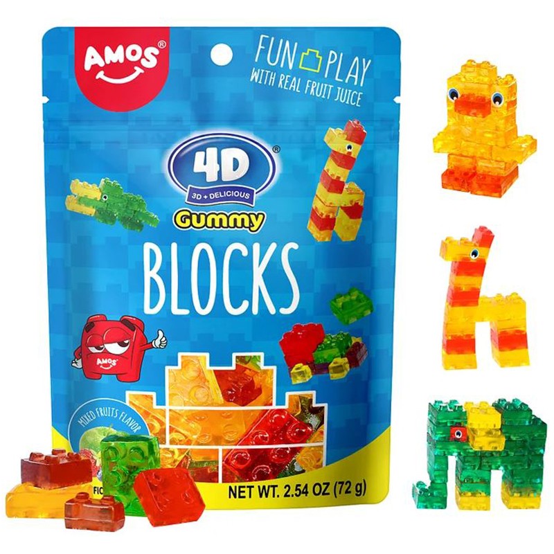 Желирани Дъвчащи Бонбони Amos 4D Gummy Blocks без Глутен с цена 2.79 лв ...