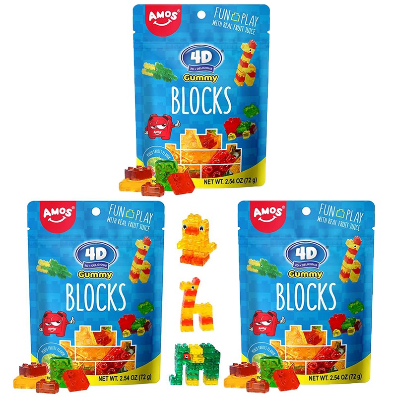 Желирани Дъвчащи Бонбони Amos 4D Gummy Blocks без Глутен - eBag.bg