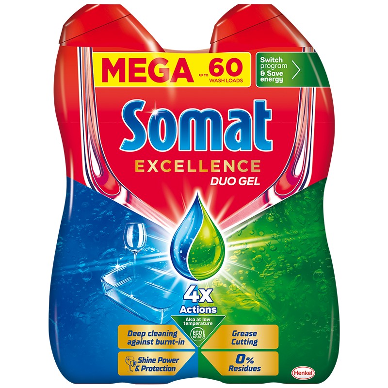 Гел за Съдомиялна Somat Mega Excellence Gel 2 х 540 мл с цена 28.99 лв ...