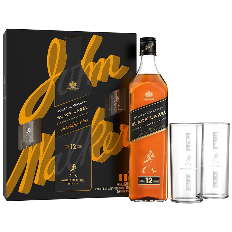 Уиски Johnnie Walker Black Label 12 год. с 2 Чаши - eBag.bg