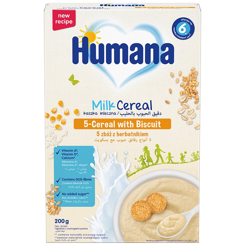 Каша Humana Млечно-зърнена 5 Зърна и Бисквита 6м+ с цена 9.29 лв ...