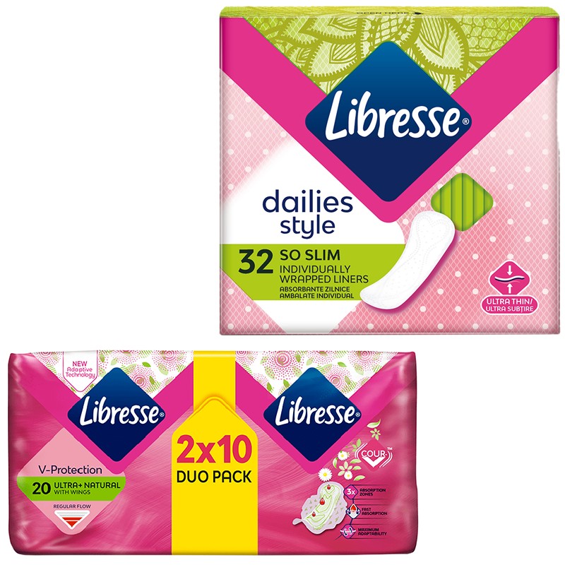 Дамски Превръзки Libresse Ultra Wing Aloe Vera Normal 20бр + So Slim ...