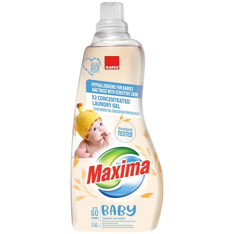 Гел за Пране Sano Maxima Baby Концентрат с Екстракт от Овес 1,5л - eBag.bg